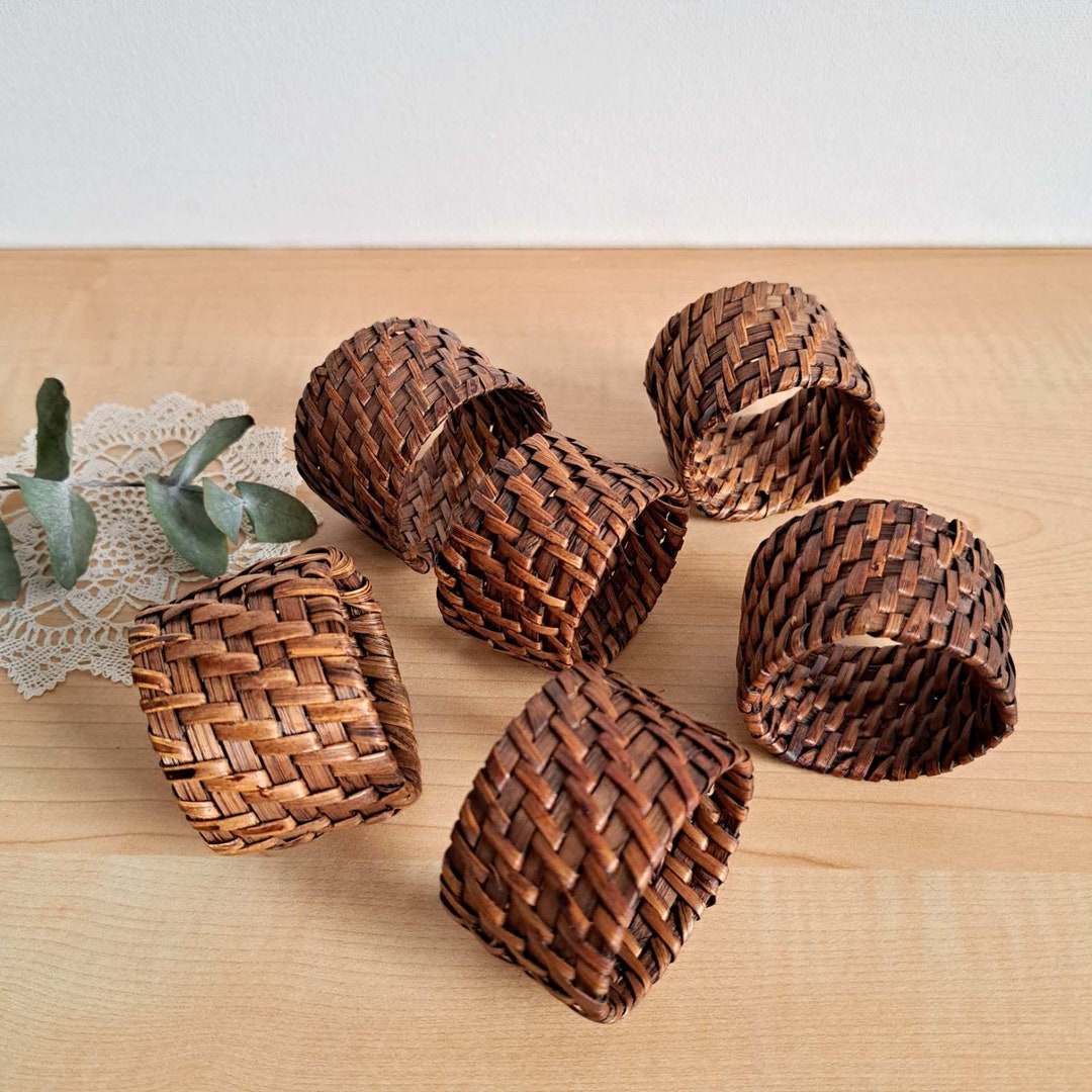Vintage Rattan Napkin Rings / Set of 6 Napkin Rings / Rattan Napkin ...