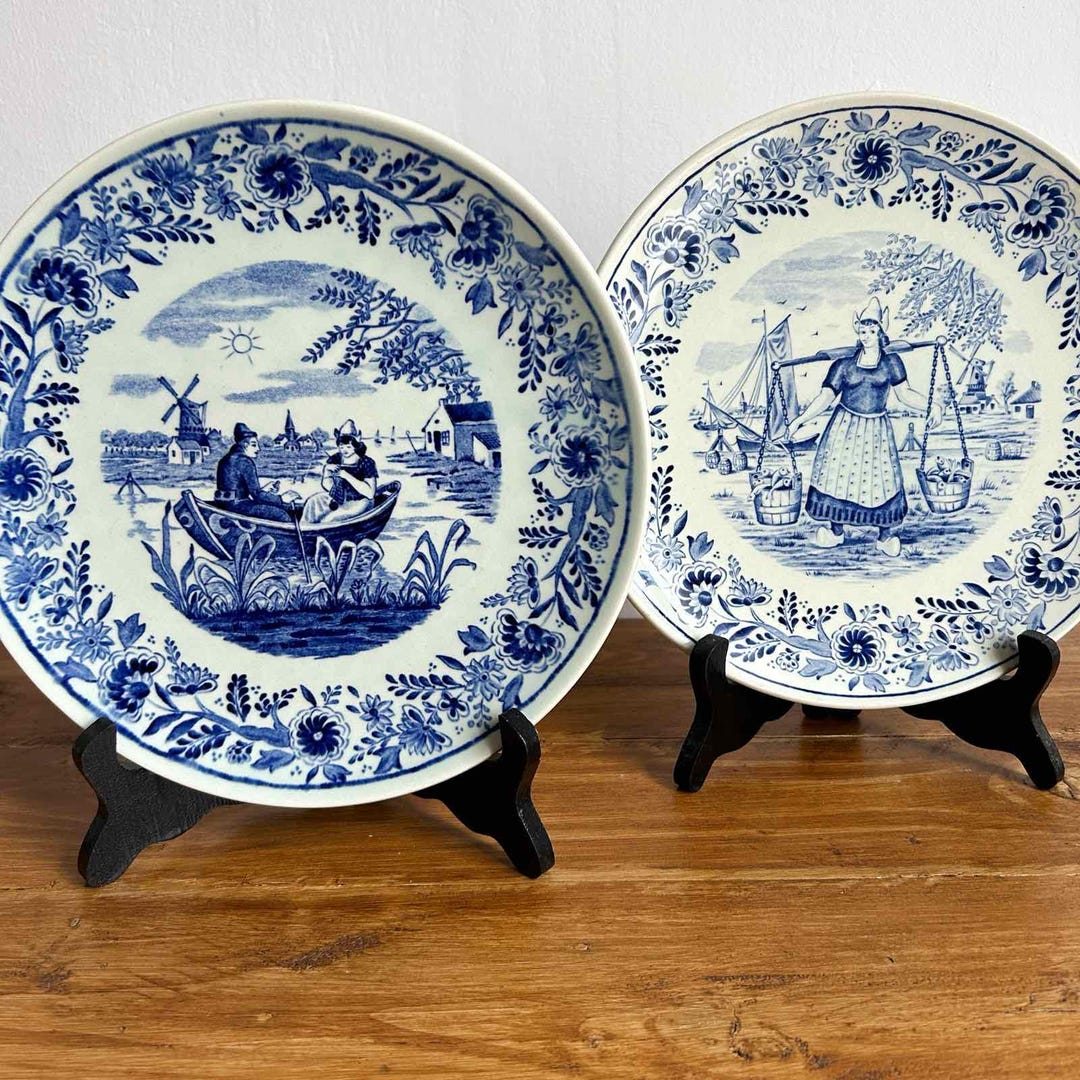 SET of 2 Vintage Boch Delft Belgium Wall Plates / Rare Delft Boch ...
