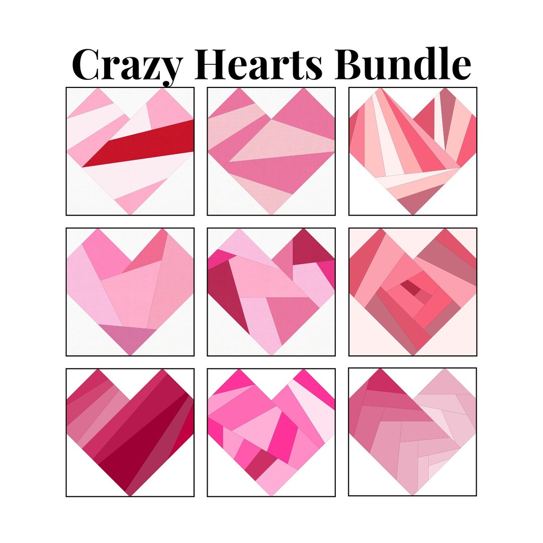 Crazy Heart Bundle Foundation Paper Piecing Template Multiple Size ...
