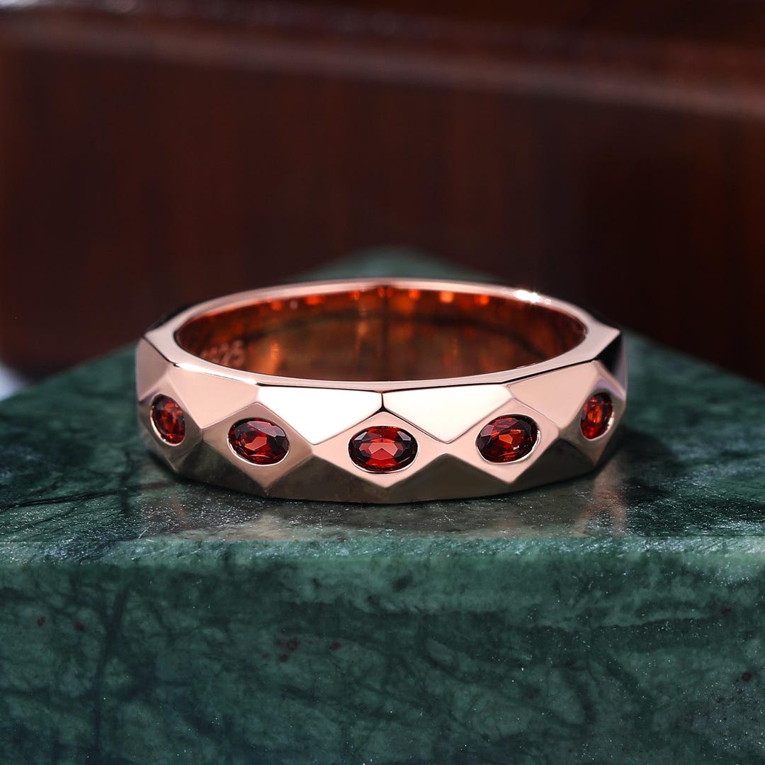 Oval Garnet Mens Ring: Solid Gold Vintage Wedding Band - Etsy