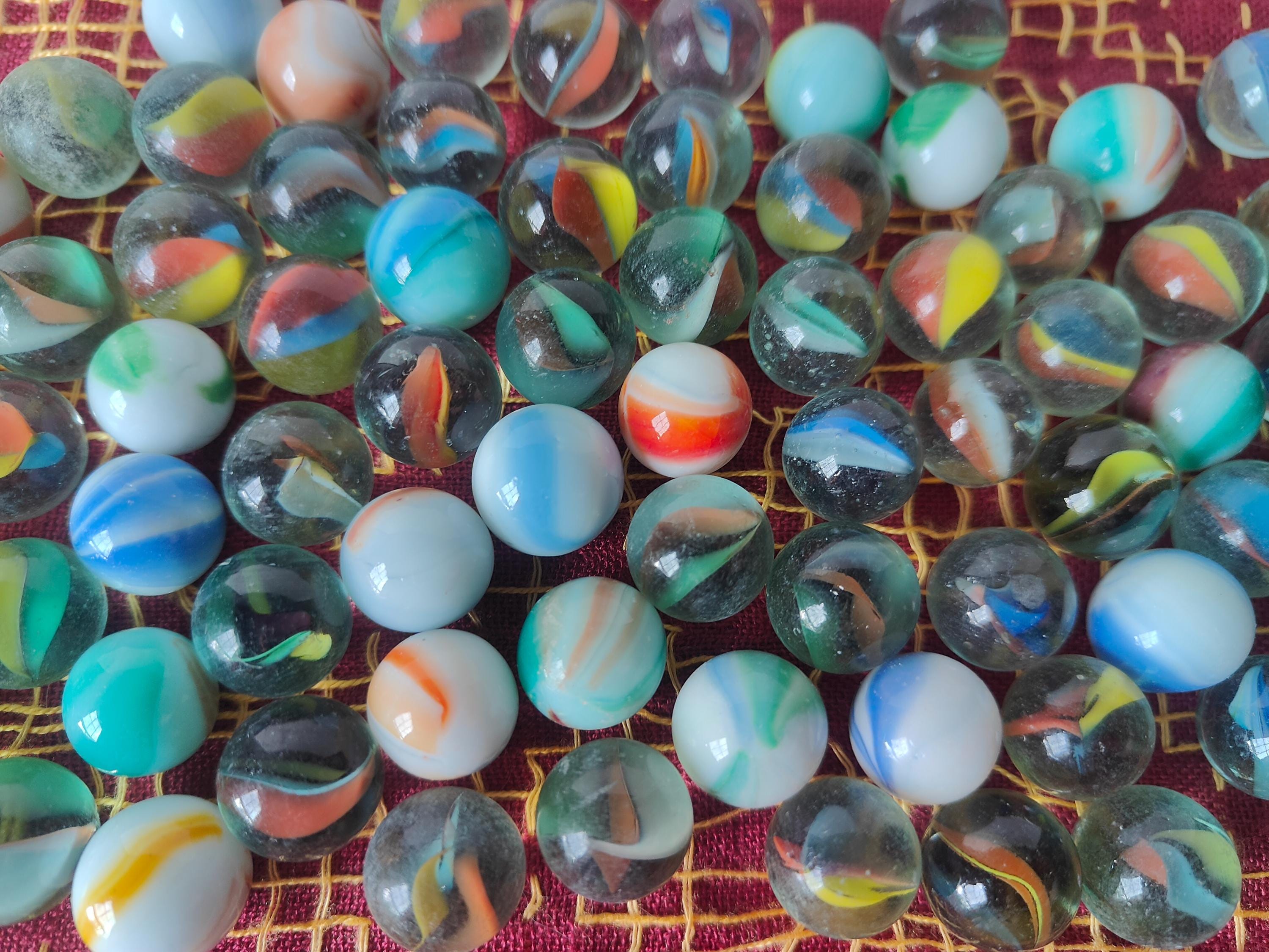Old Vintage Glass Marbles - Set of 10 Antique Toy Marbles in Linen Bag ...