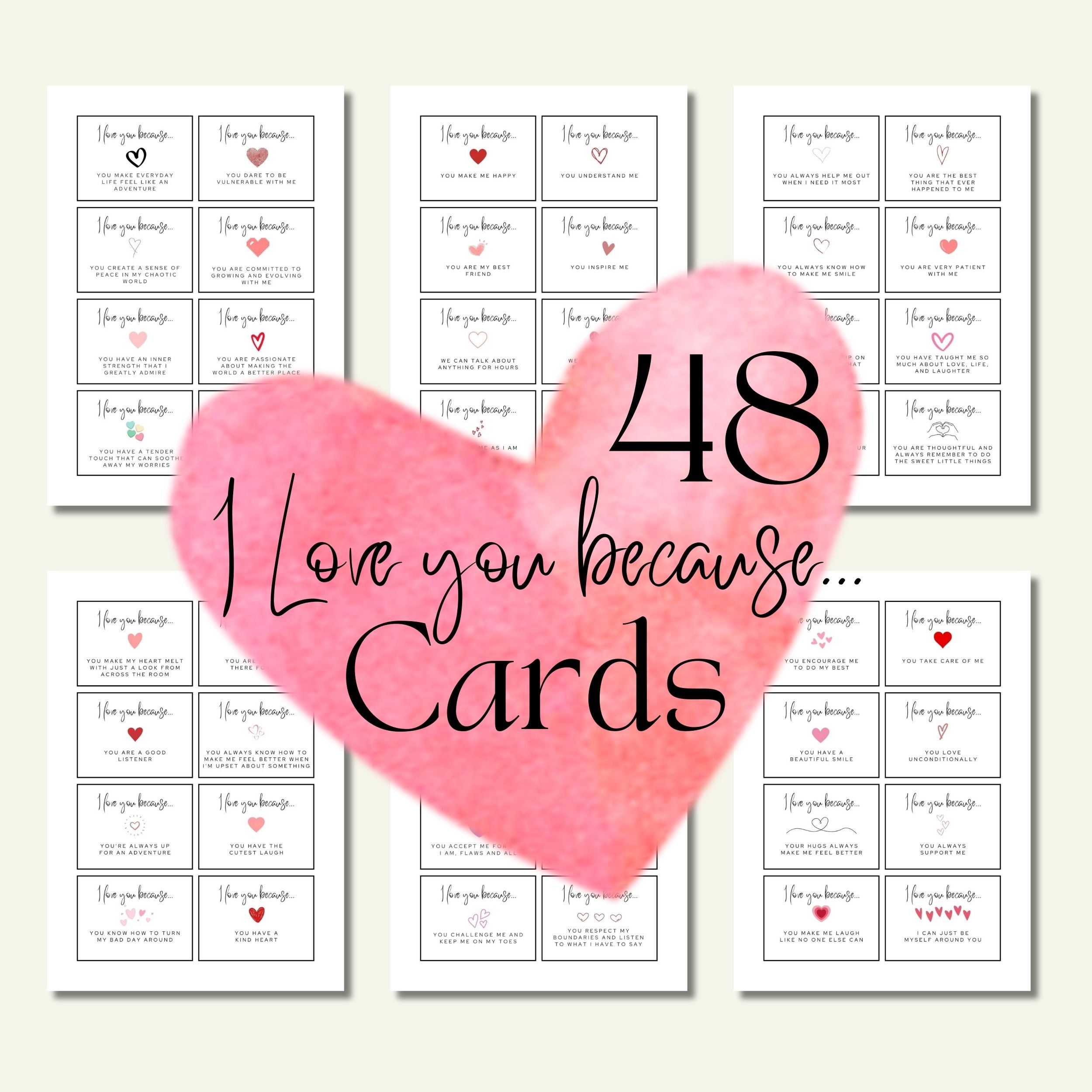 48 Printable 'I Love You Because...' Love Note Cards Instant PDF ...