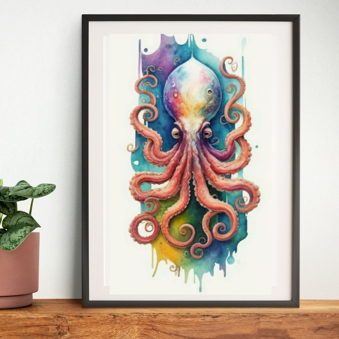 Octopus Digital Art Print - Abstract Watercolor Drip Style - High ...