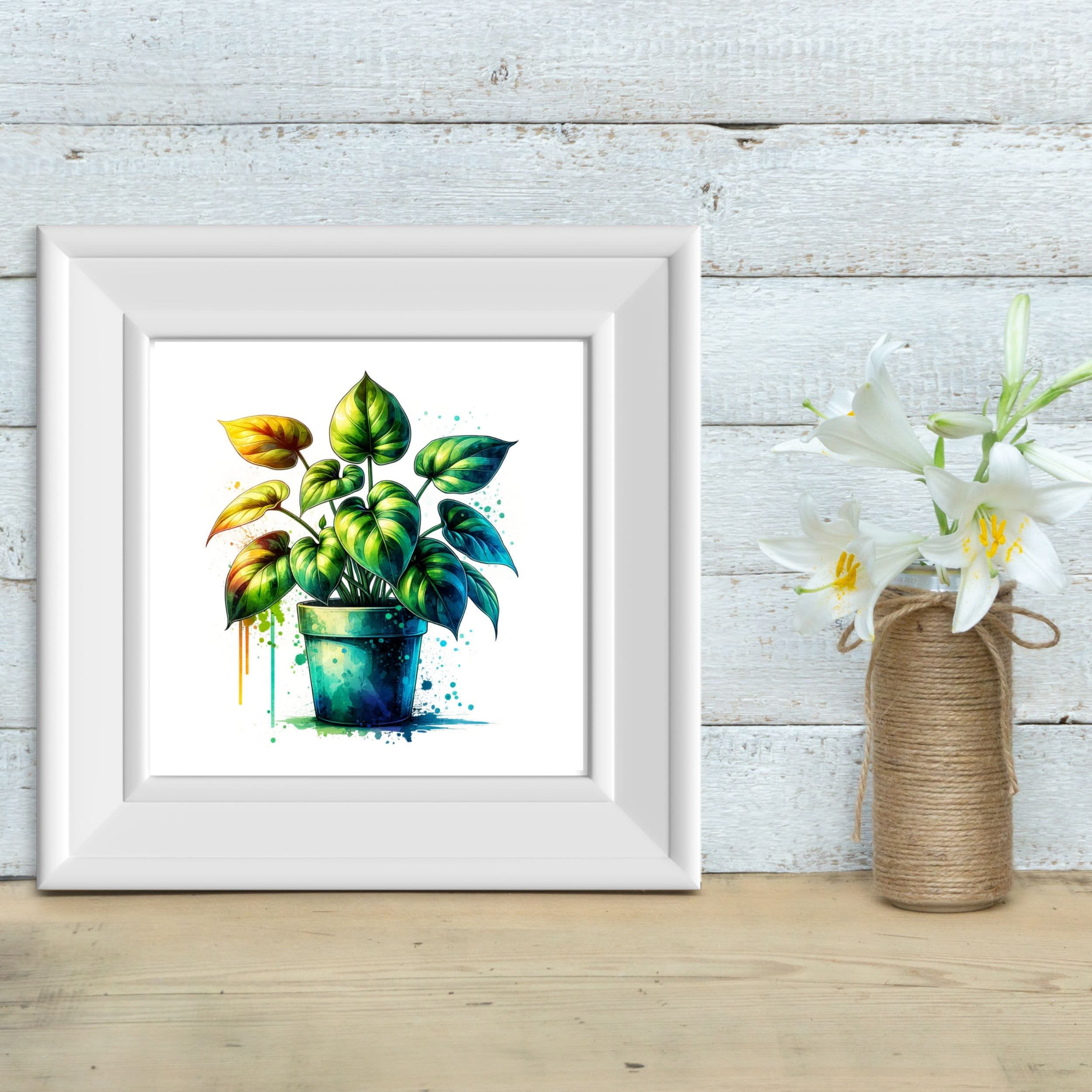 Pothos Plant Printable Art - Lush Watercolor Digital Print - High-res ...