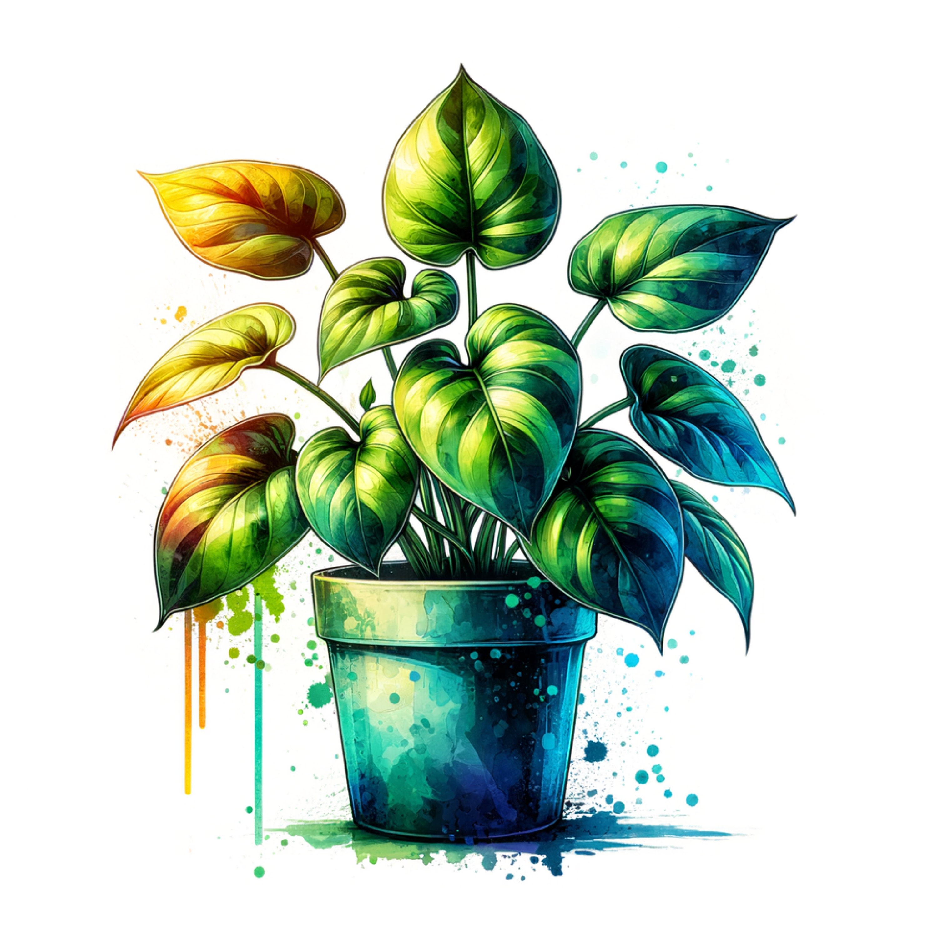 Pothos Plant Printable Art - Lush Watercolor Digital Print - High-res ...