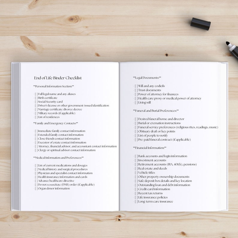Comprehensive End of Life Planner - Printable Checklist Binder - Estate ...