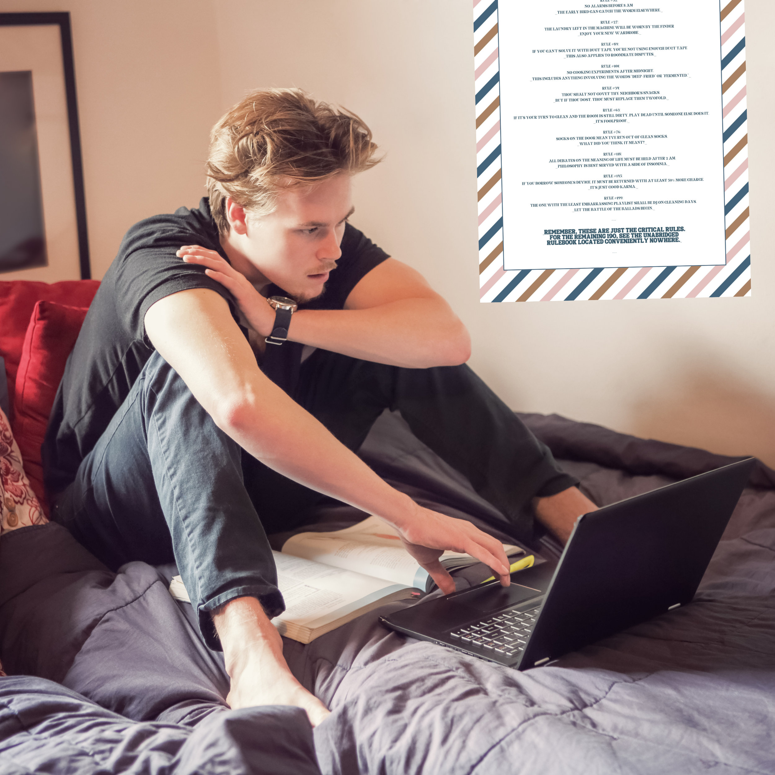 Dorm Poster Retro Stripes Dorm Rules Poster Navy Neutral Fun Rules ...