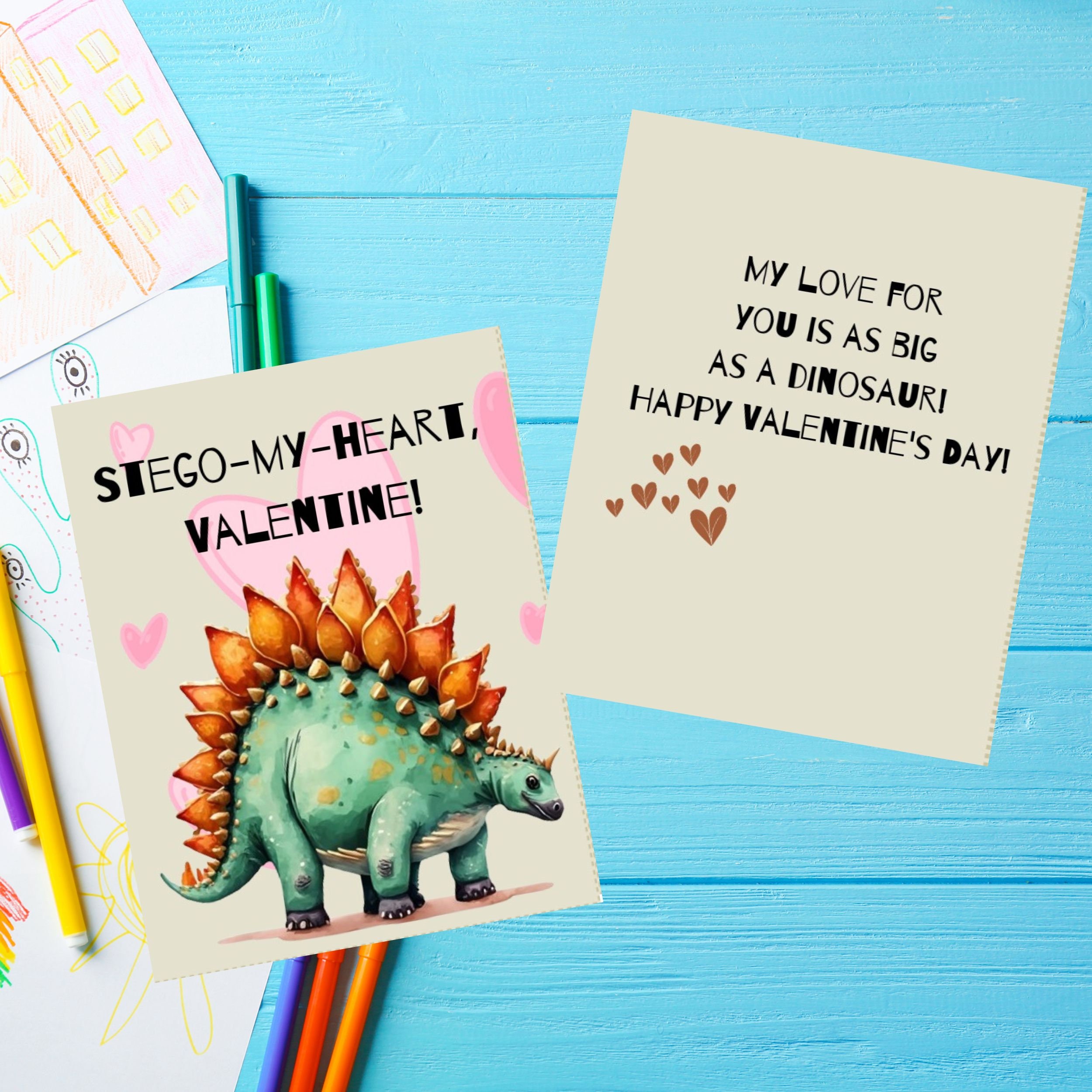 Printable Stegosaurus Dinosaur Valentine's Day Cards Kids Dinosaur ...