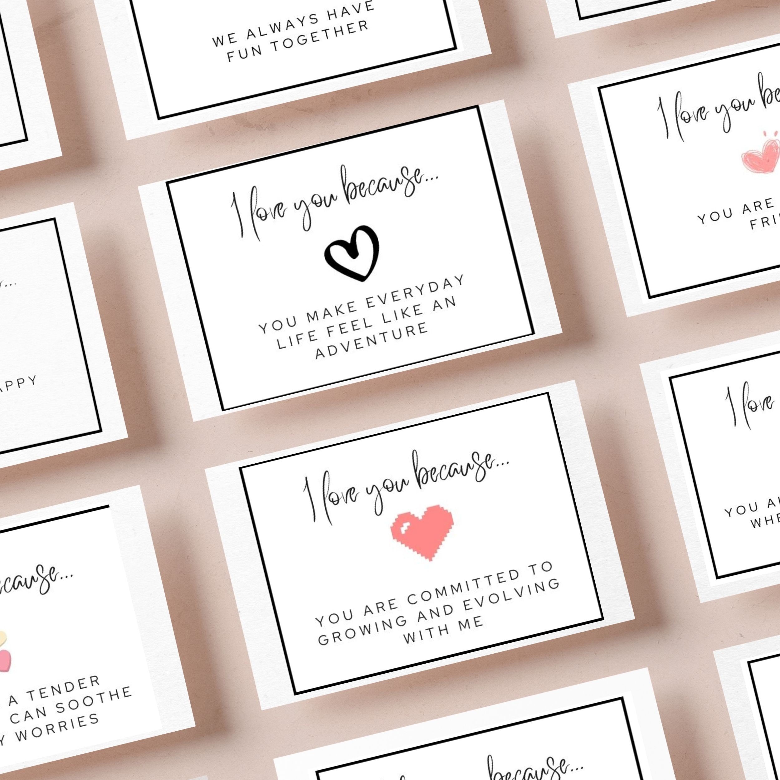 Love You Notes Love Note Cards I Love You Because Love Cards for Wife ...