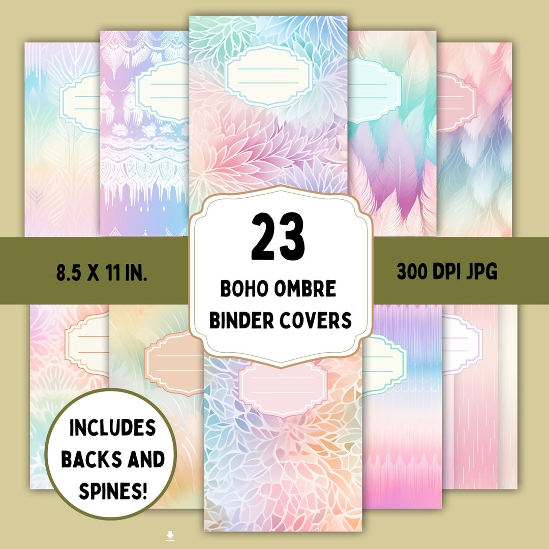 Boho Binder Cover Set, Pastel Ombre Binder Covers With Feathers ...