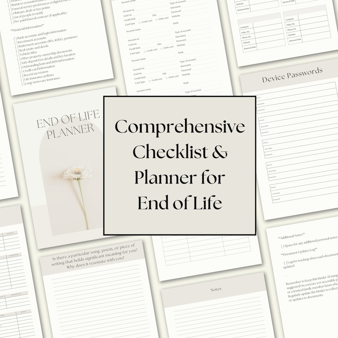 Comprehensive End of Life Planner - Printable Checklist Binder - Estate ...