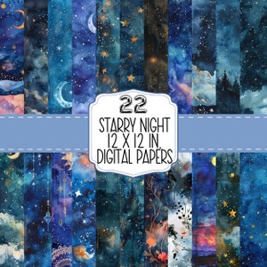 Blue Starry Night Digital Paper Pack Celestial Patterns Junk Journal ...
