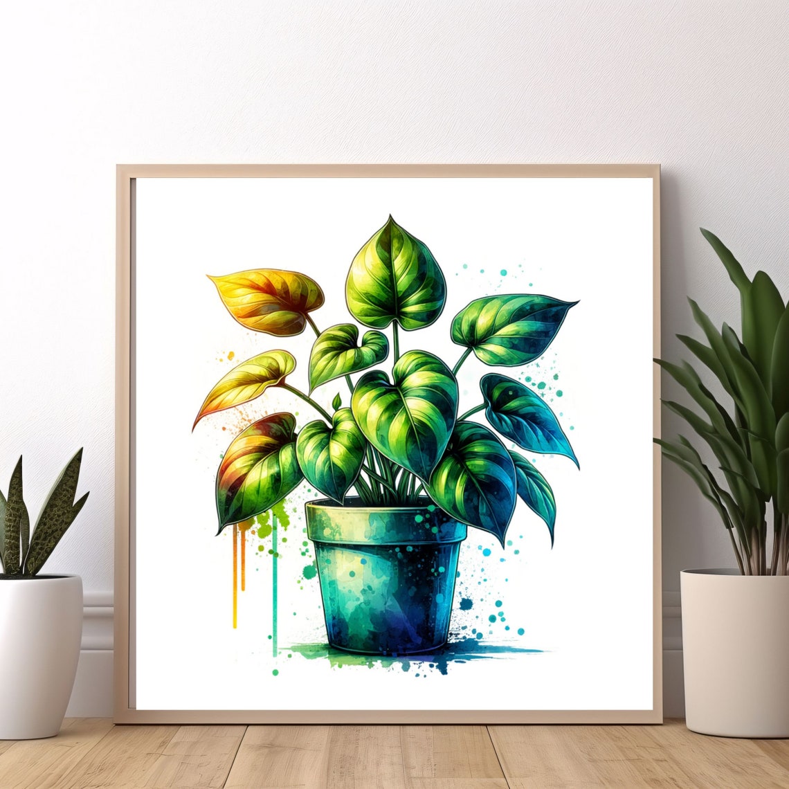 Pothos Plant Printable Art - Lush Watercolor Digital Print - High-res ...