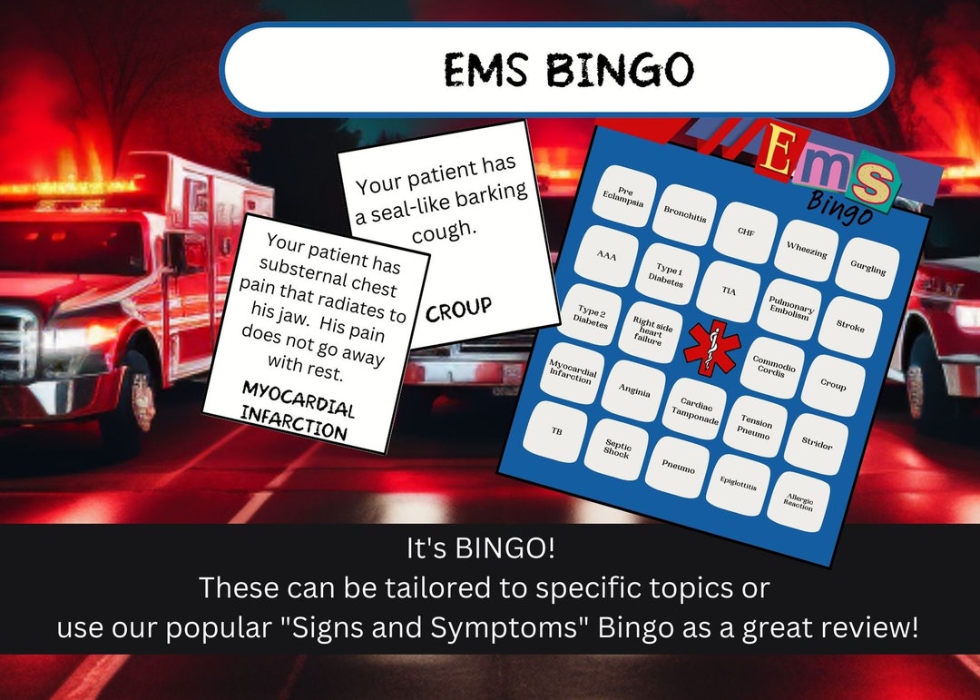 Before the Call's EMS Bingo of Signs and Symptoms for EMT Student ...