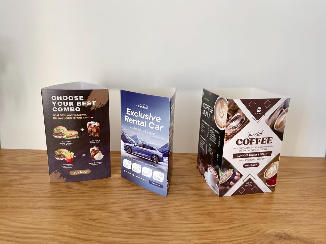 Table Top Menu Stand Triangle Square Fold Menu Prints Custom Printed ...