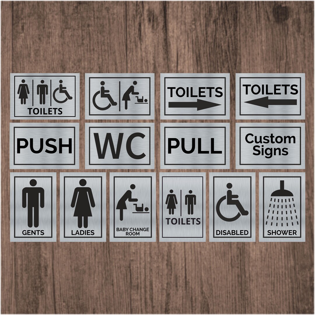 Brushed Silver Aluminum Toilet Sign- Custom Business Signage - Etsy UK