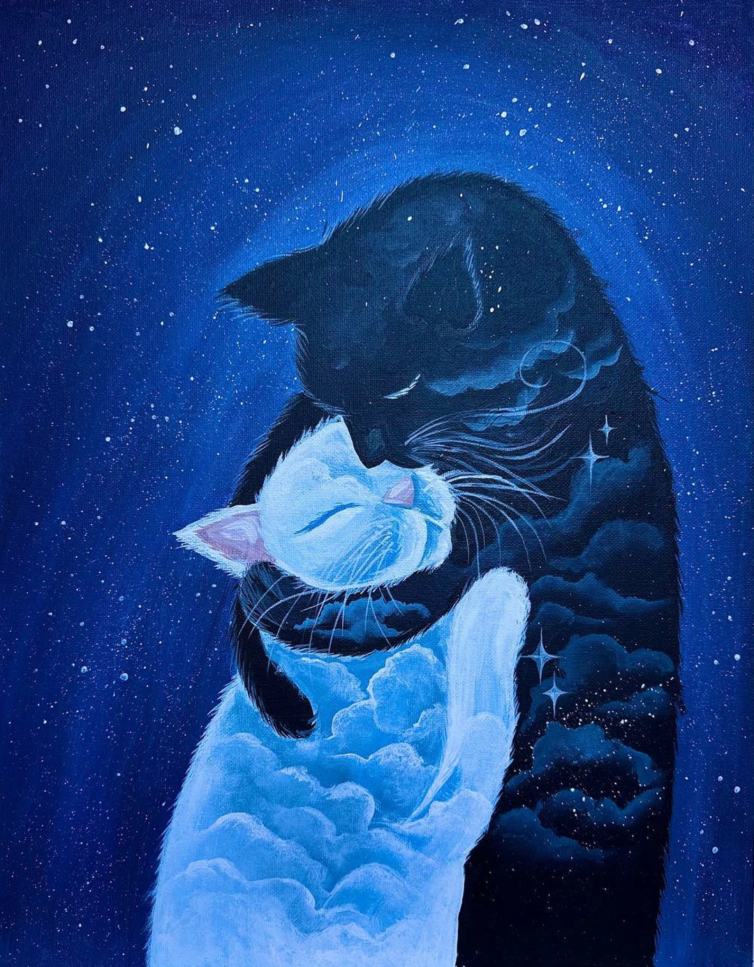 Charming Cats in Love, Original Black and White Cats Painting on Canvas ...