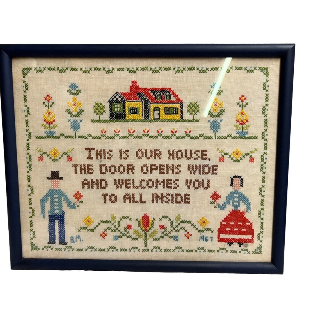 Vintage 1967's this is Our House... Custom Framed Cross Stitch Saying ...