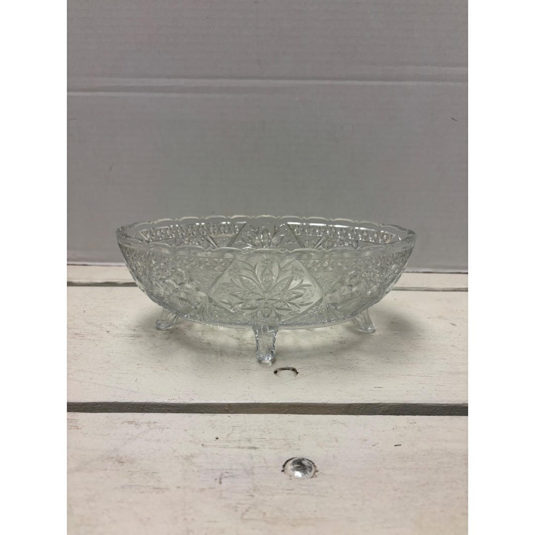 Vintage Clear Glass Footed Bowl With Intricate Floral Pattern Design - Etsy
