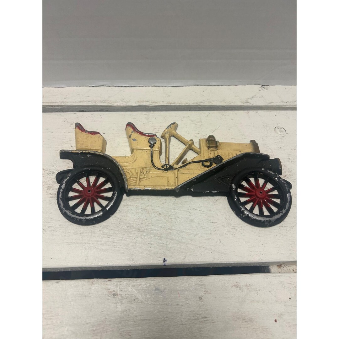 Vintage Cast Iron Yellow & Black Model Car Wall Decor With Red Accents ...
