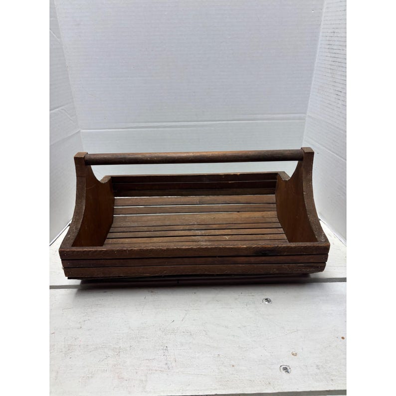 Vintage Wooden Slatted Caddy With Handle - Etsy