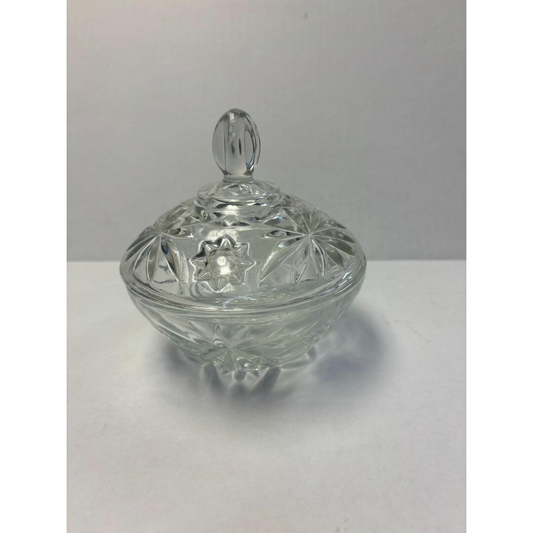 Vintage Pressed Glass Candy Dish With Lid Starburst Design - Etsy
