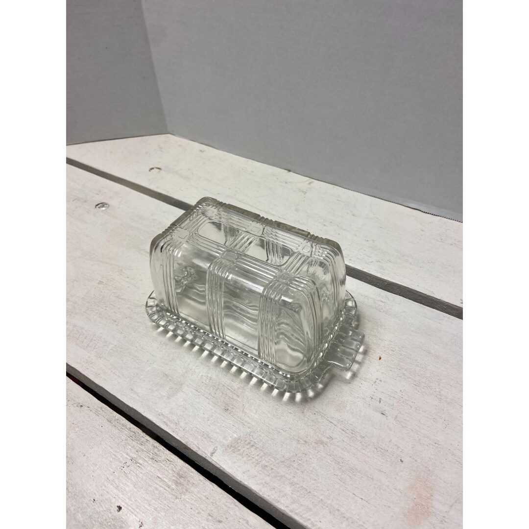 Vintage HAZEL ATLAS Patterned Cut Glass Butter Dish and Lid - Etsy