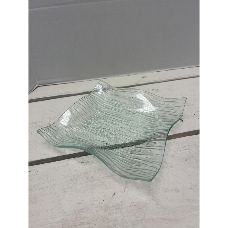 Rippled Glass Decorative Plate 8"x8" Clear Textured Square Dish Home ...