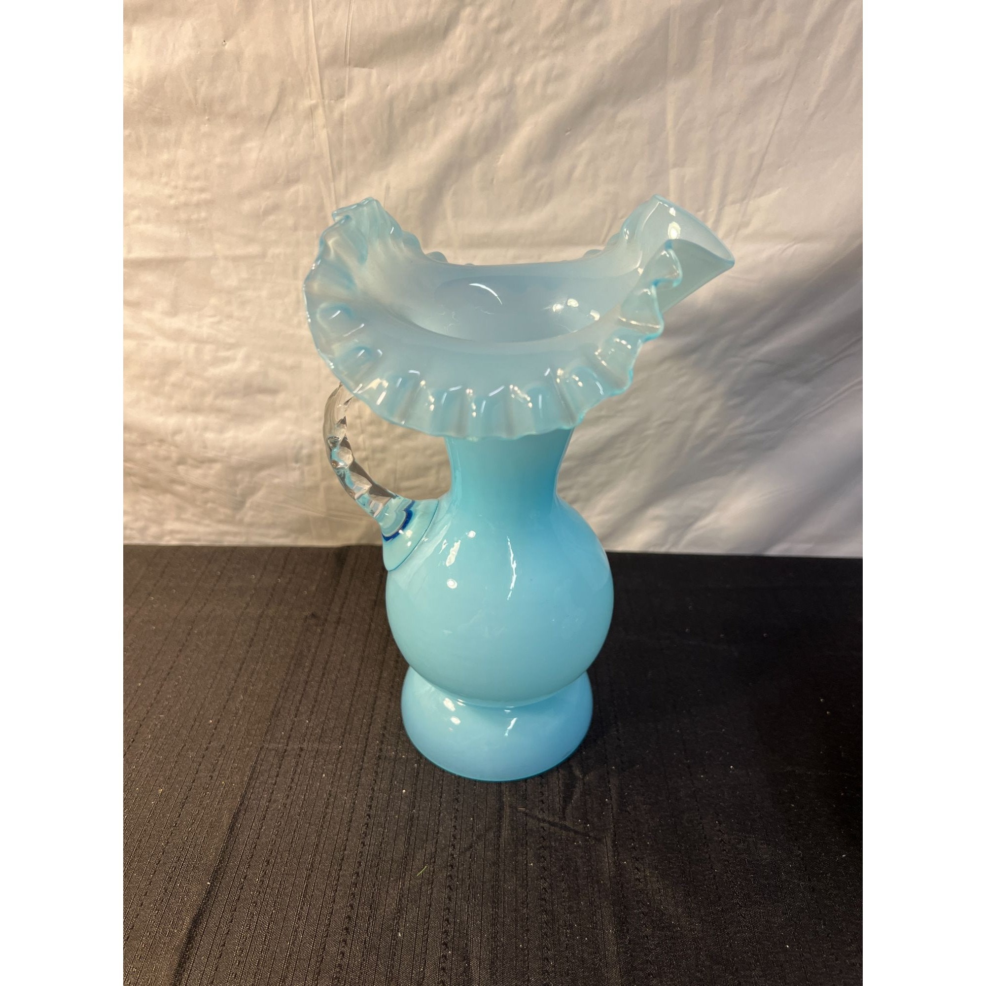 FENTON ~ Blue Ruffle Edge Pitcher - Etsy