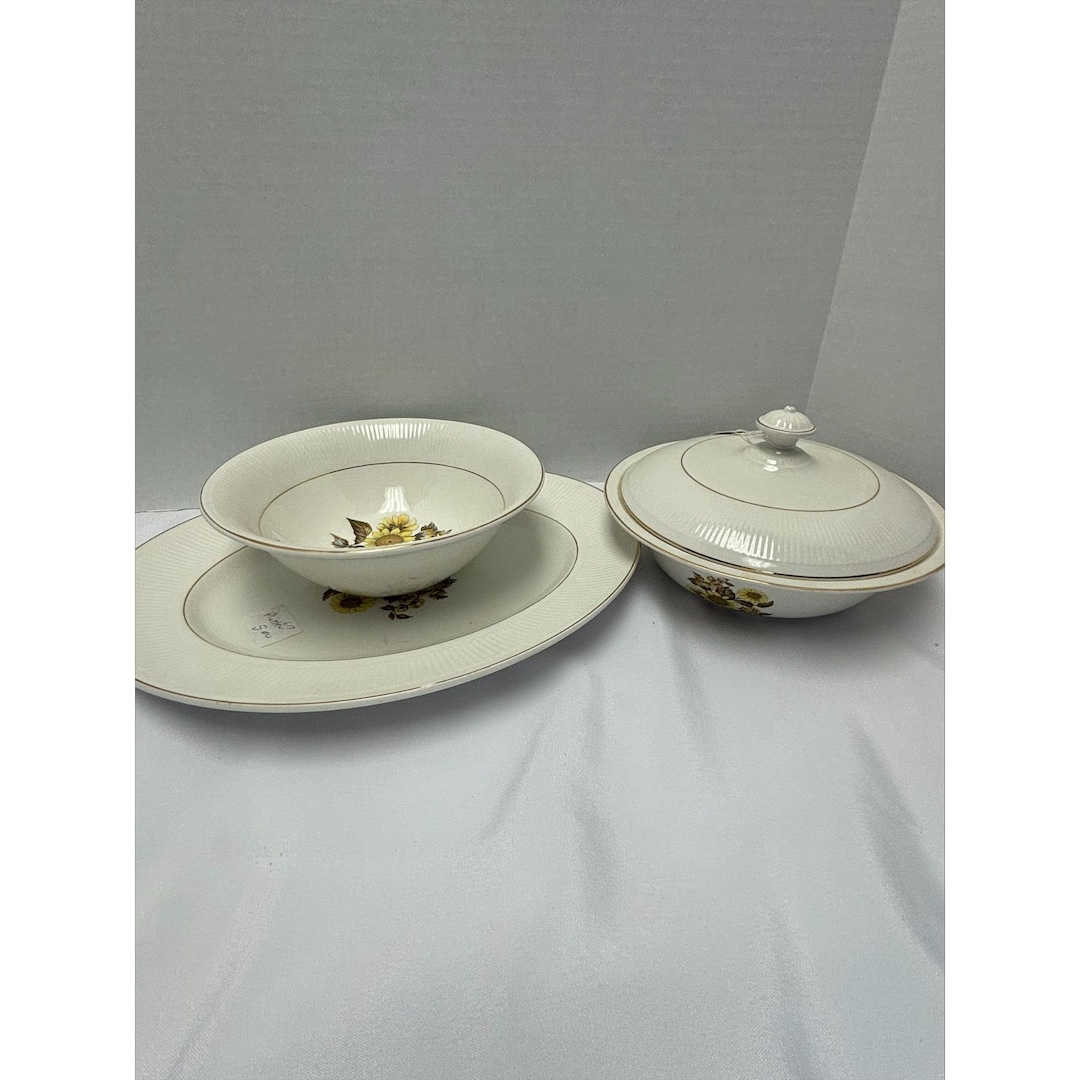Vintage Warwick China "sunflower" Set of 3 Platter, Open Bowl, Bowl ...