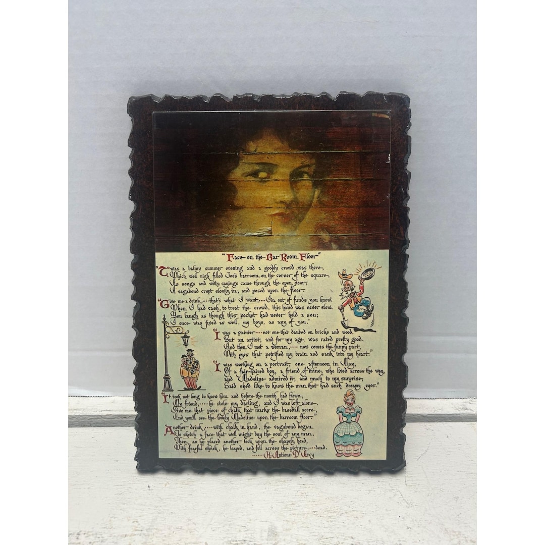 Vintage Wooden Plaque With "face on the Bar-room Floor" Poem & Lady ...
