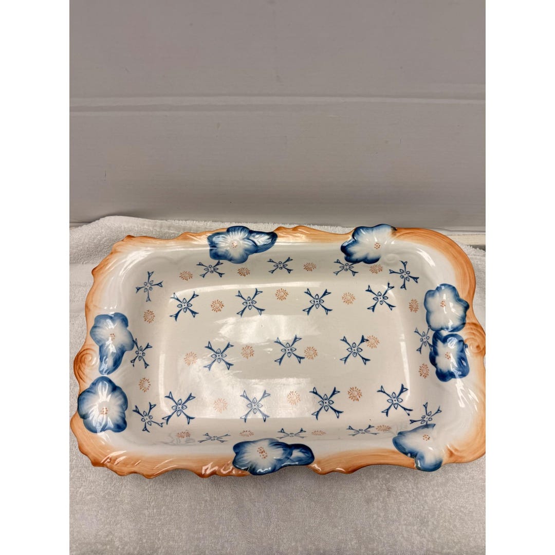 Temptations by Tara Stoneware Rectangular Baking Dish With Floral Blue ...