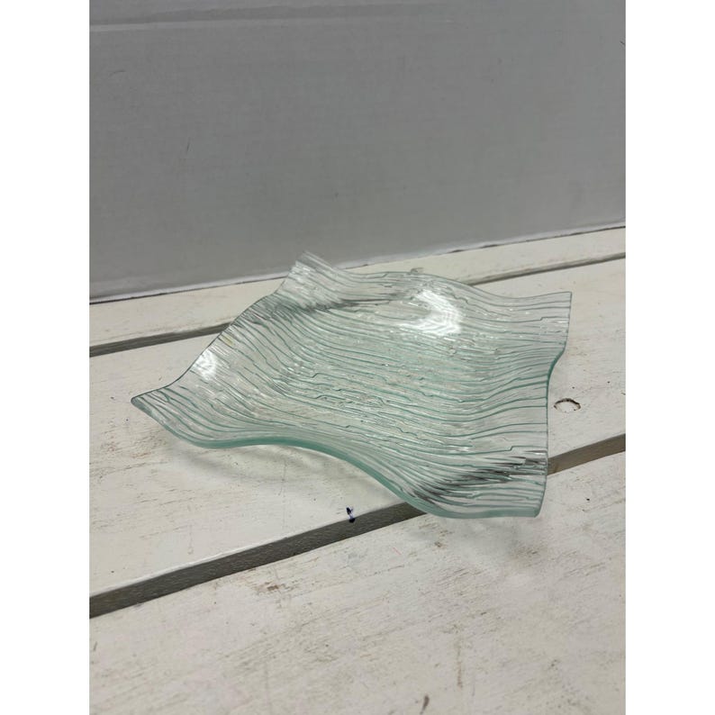 Rippled Glass Decorative Plate 8"x8" Clear Textured Square Dish Home ...