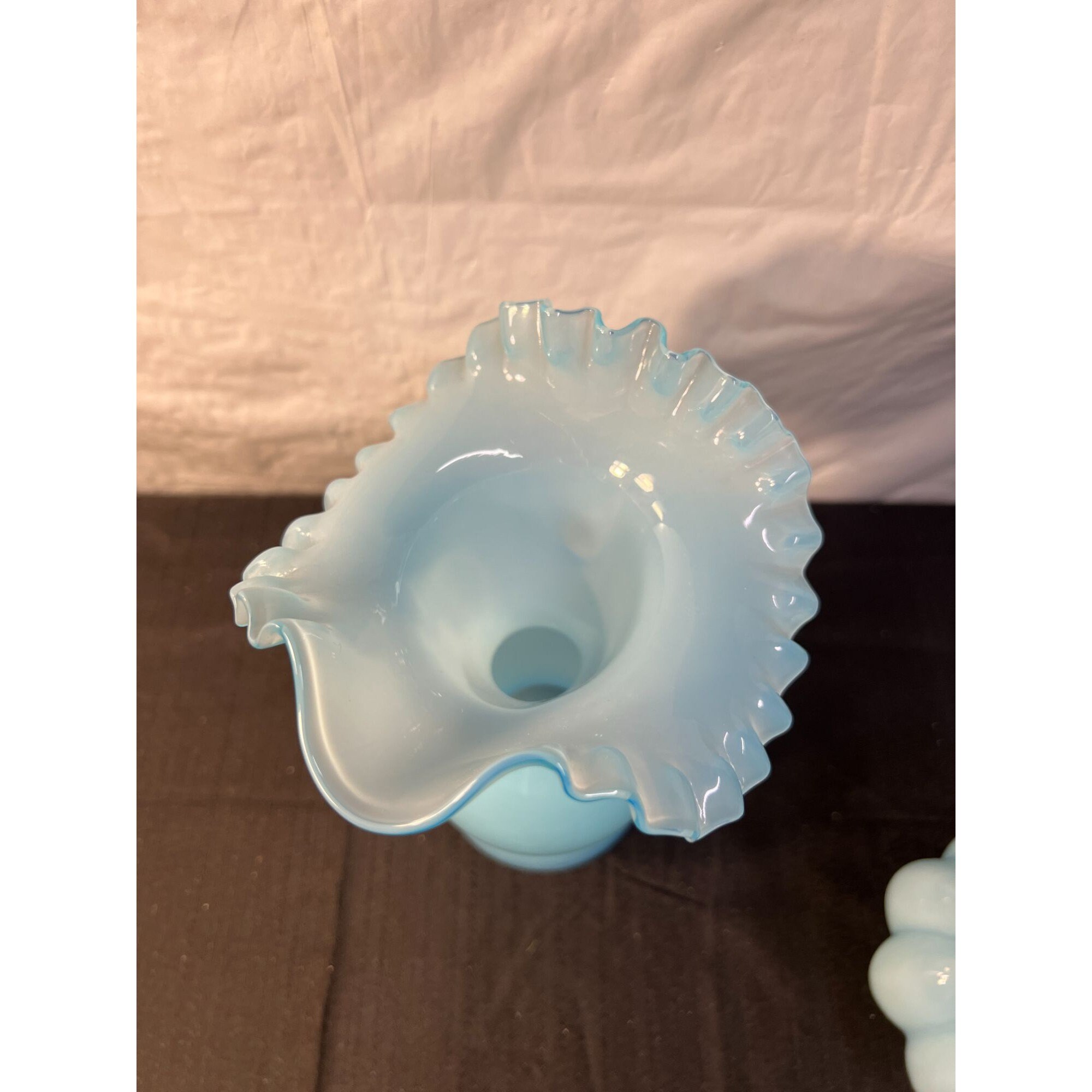 FENTON ~ Blue Ruffle Edge Pitcher - Etsy