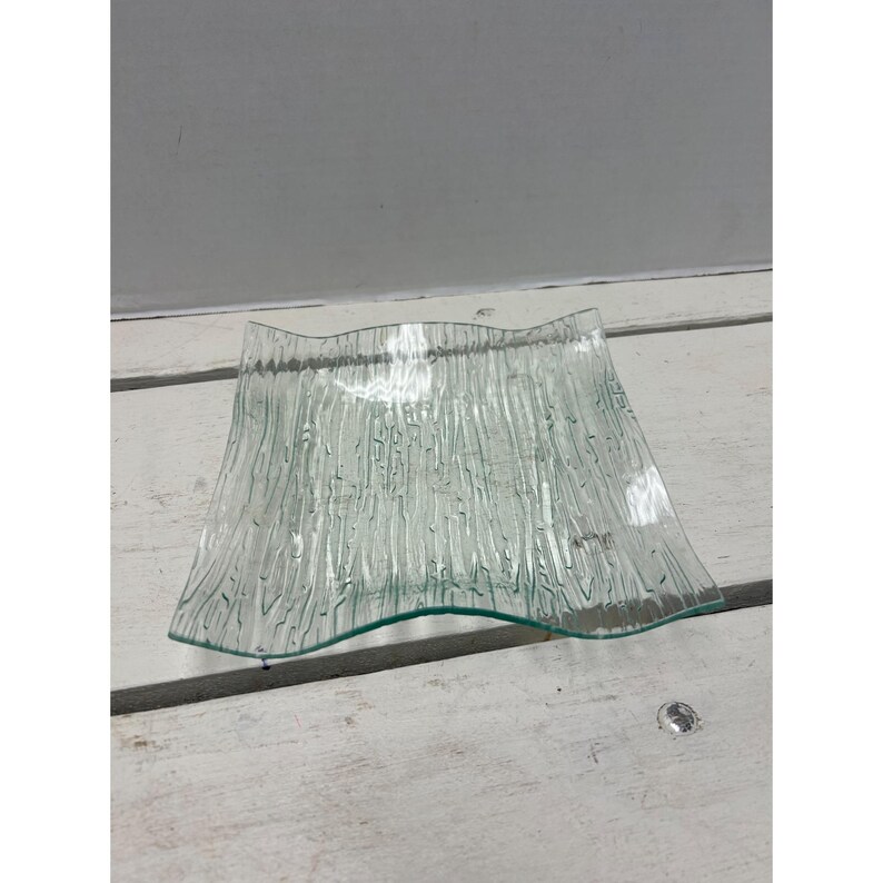 Rippled Glass Decorative Plate 8"x8" Clear Textured Square Dish Home ...