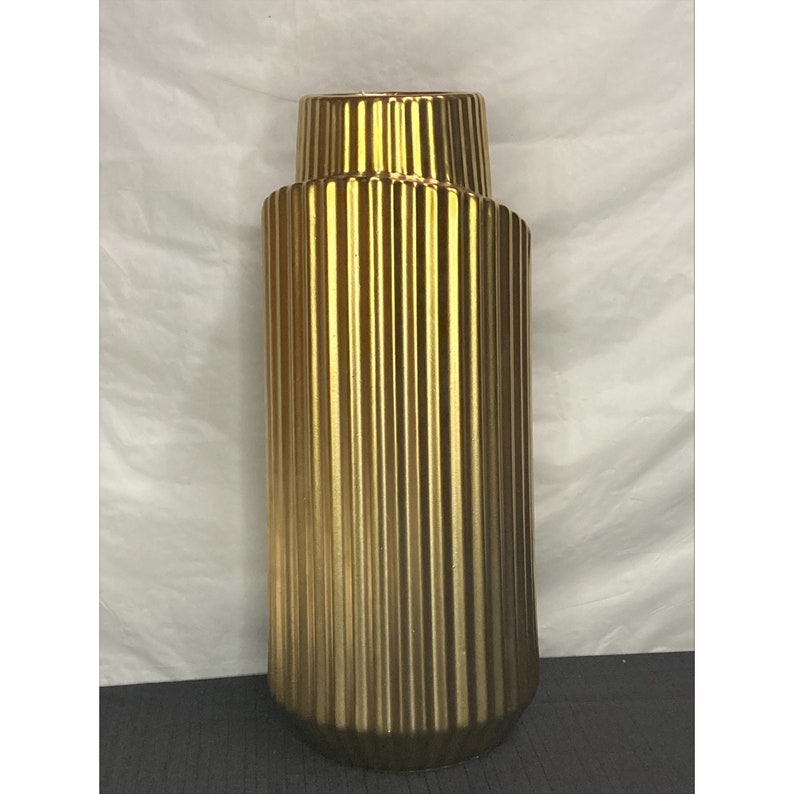 Gold Ribbed Large Decorative Vase - Etsy