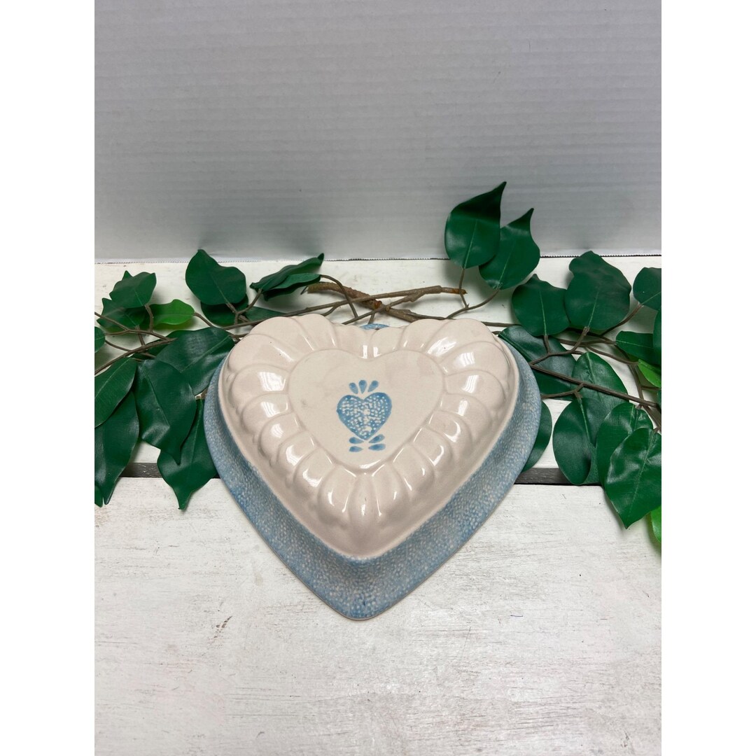 Heart-shaped Stoneware Dish With Blue Floral Design & Textured Rim - Etsy