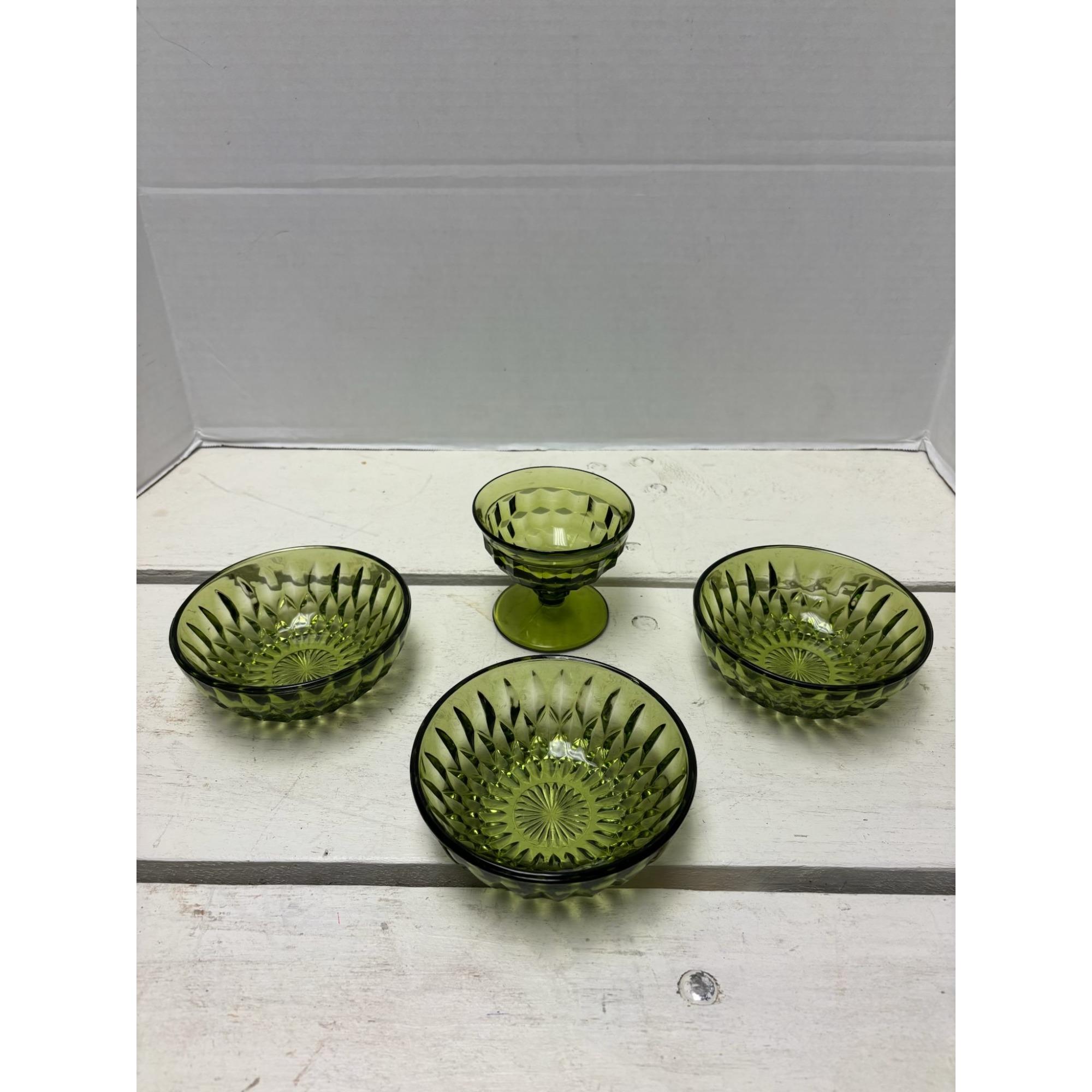 Vintage Green Depression Glass Dessert Bowls & Compote Set - Etsy