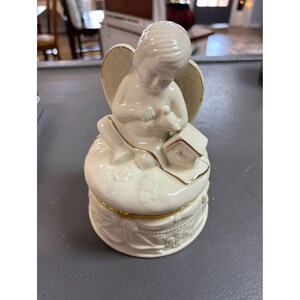Ceramic Round Angel Trinket Box - Etsy