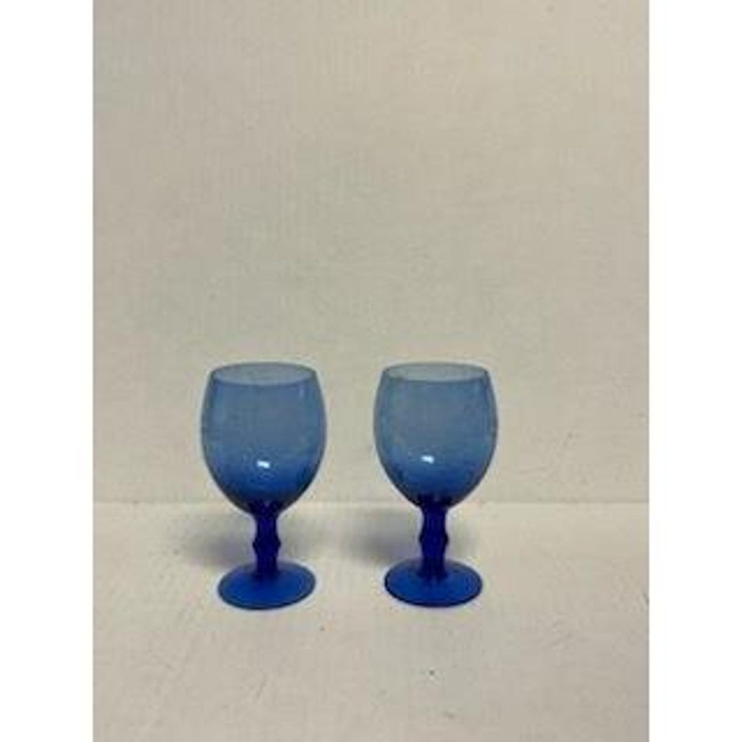 Set of 2 Vintage Blue Glass Goblets With Embossed Floral Design - Etsy