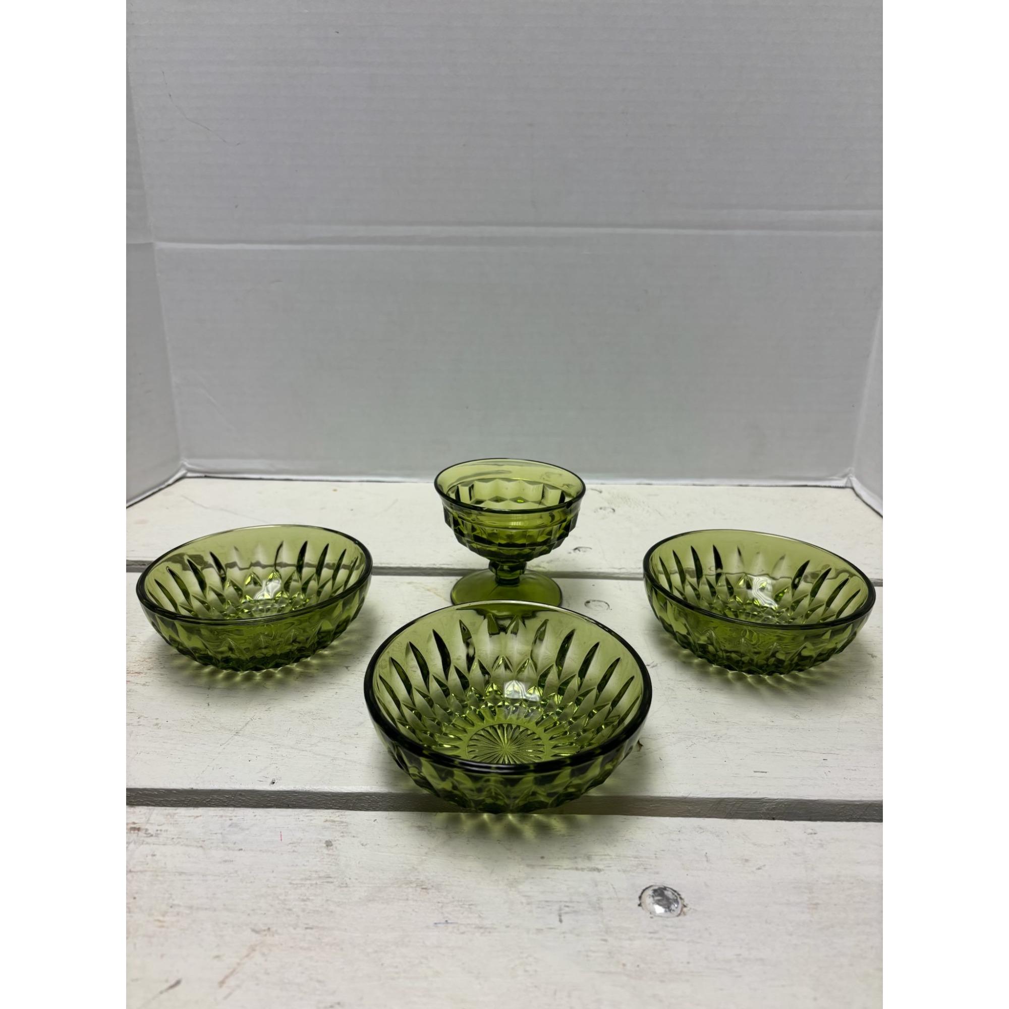 Vintage Green Depression Glass Dessert Bowls & Compote Set - Etsy