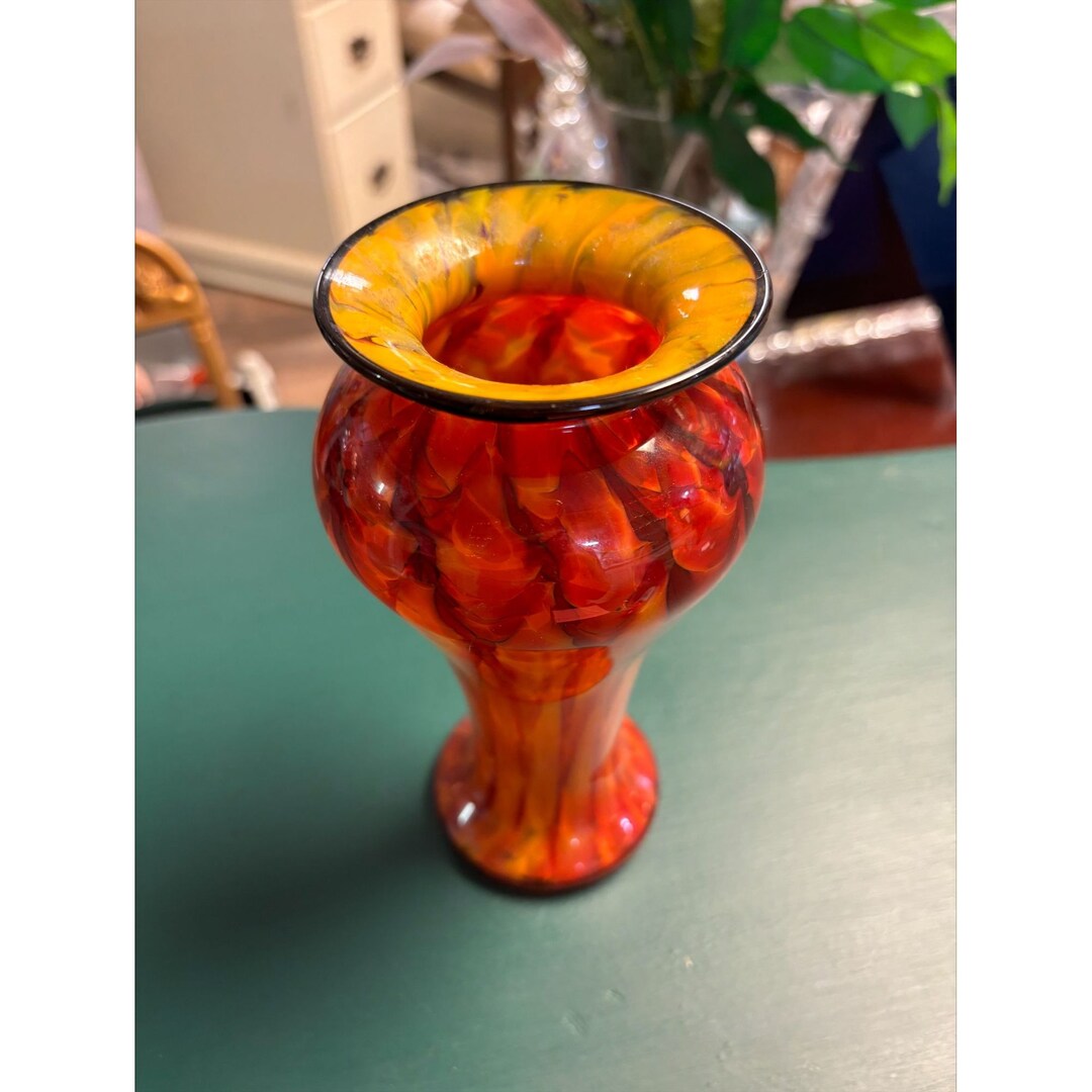 Vintage Forge Cauldron Red + Orange Glass Vase - Etsy
