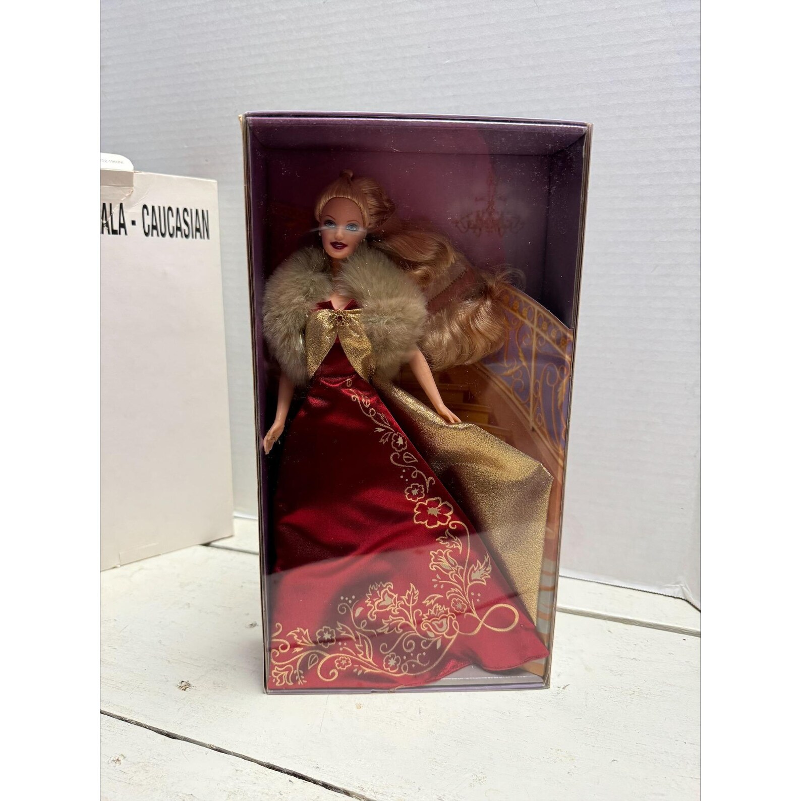 Glamorous Gala Caucasian Barbie Doll With Fur Stole & Red Gown New in ...