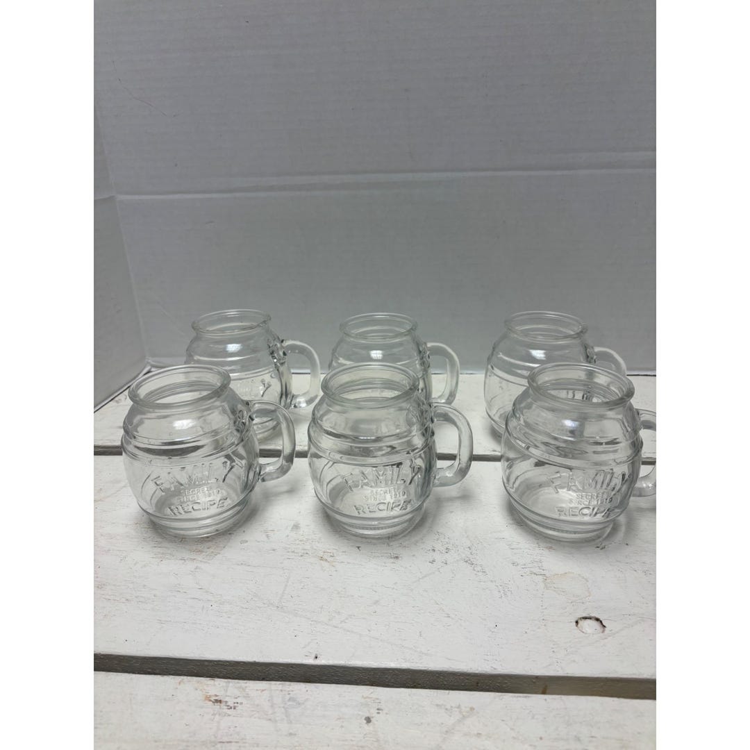 Set of 6 Clear Glass Barrel-shaped Mugs With "family Recipe" Embossed ...