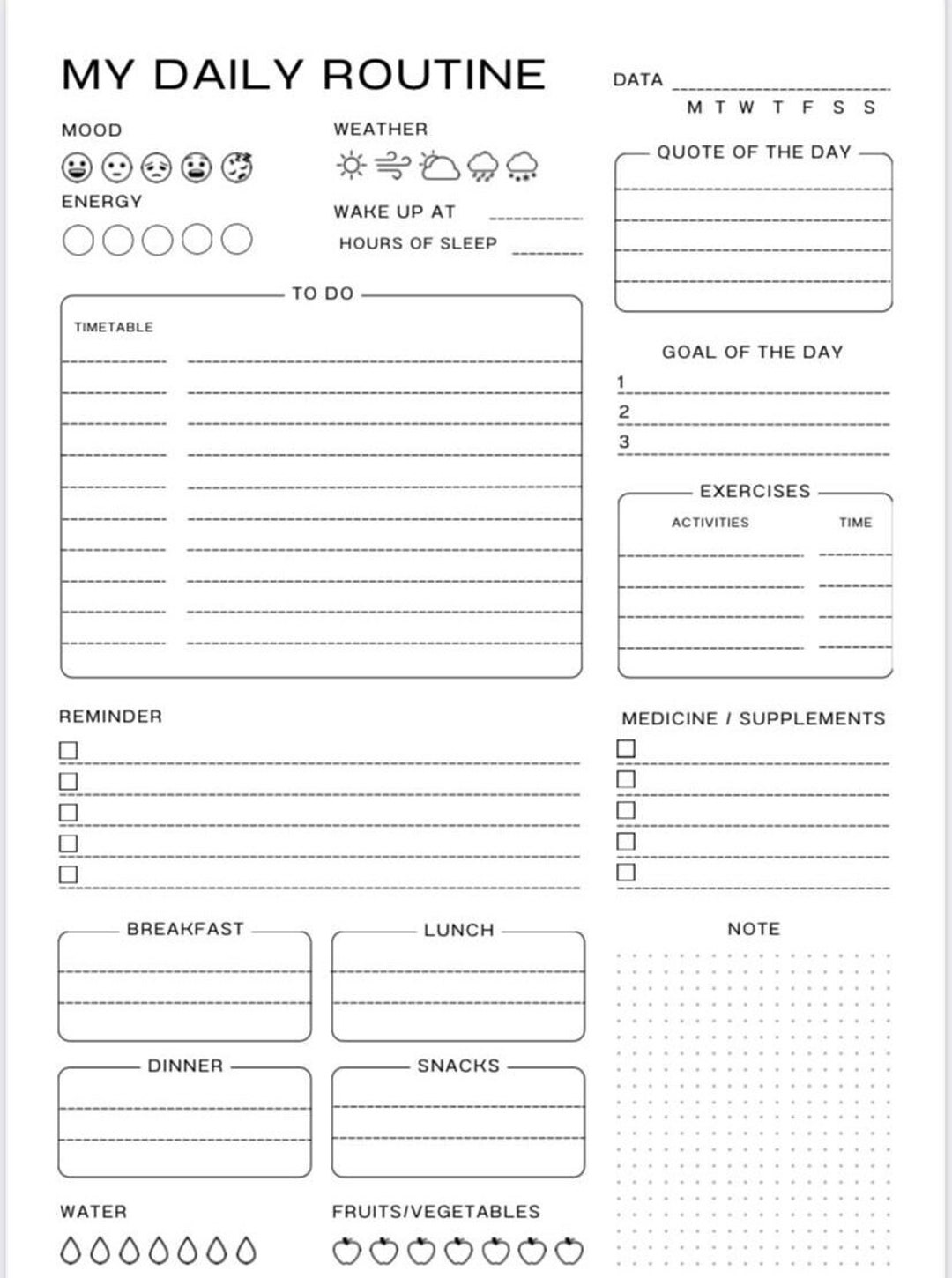 Daily Routine, to Do List Printable, Instant Download. - Etsy