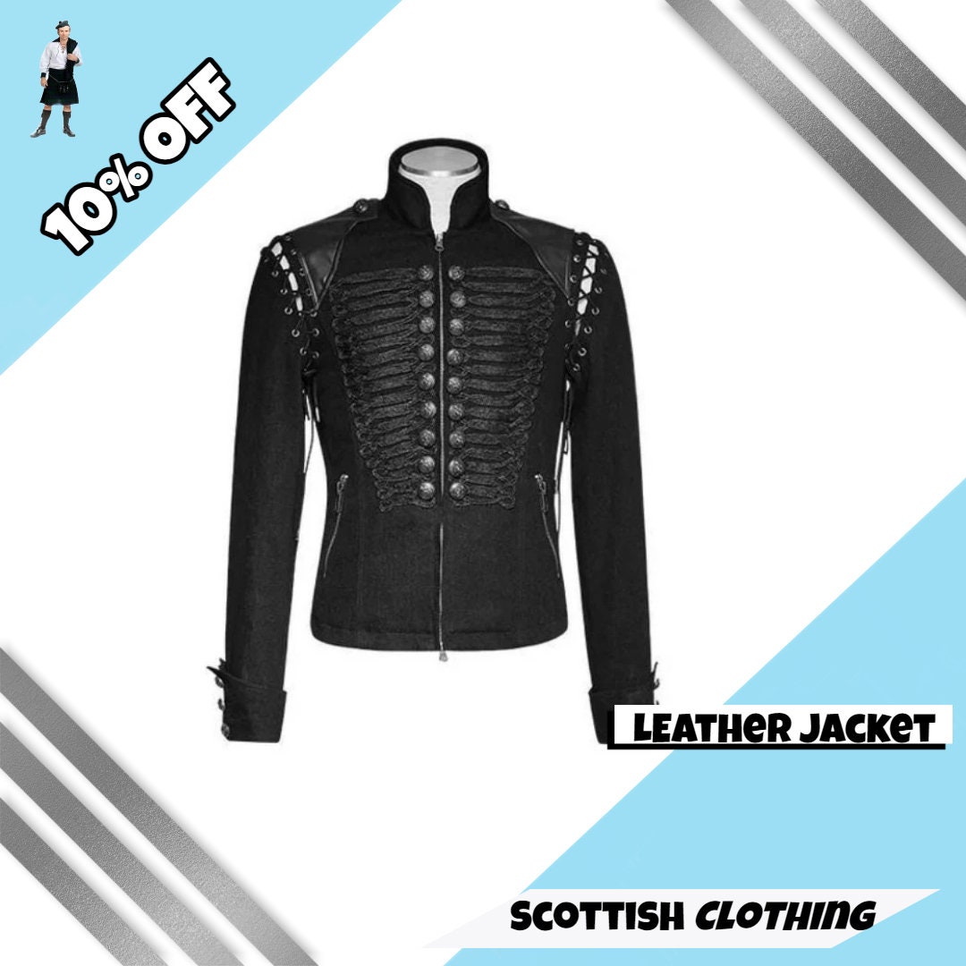Men's Black Leather Gothic Steampunk Military Style Jacket Handmade ...