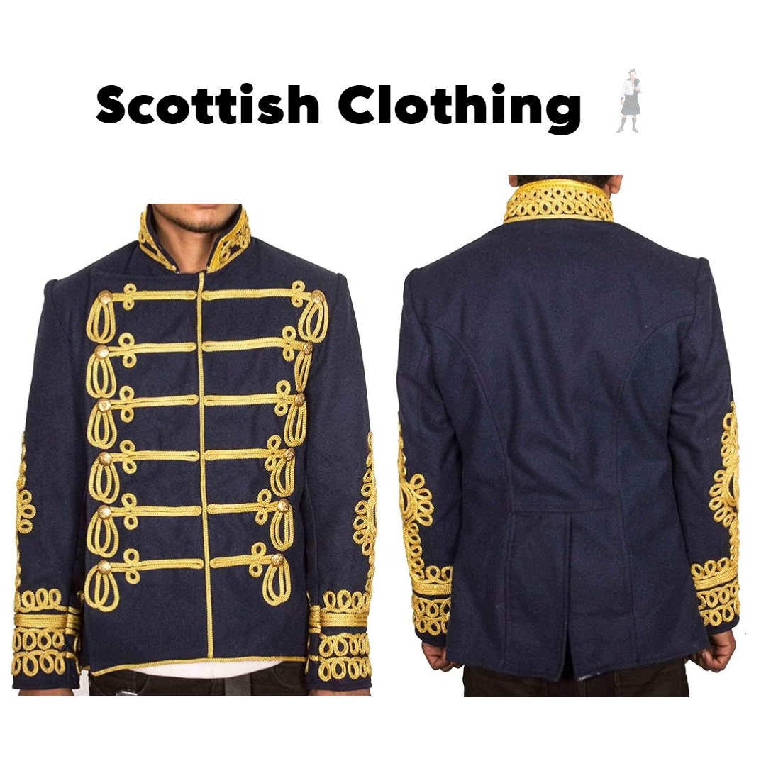 Handmade Navy Blue Ceremonial Hussar Jacket With Golden Braiding Men's ...