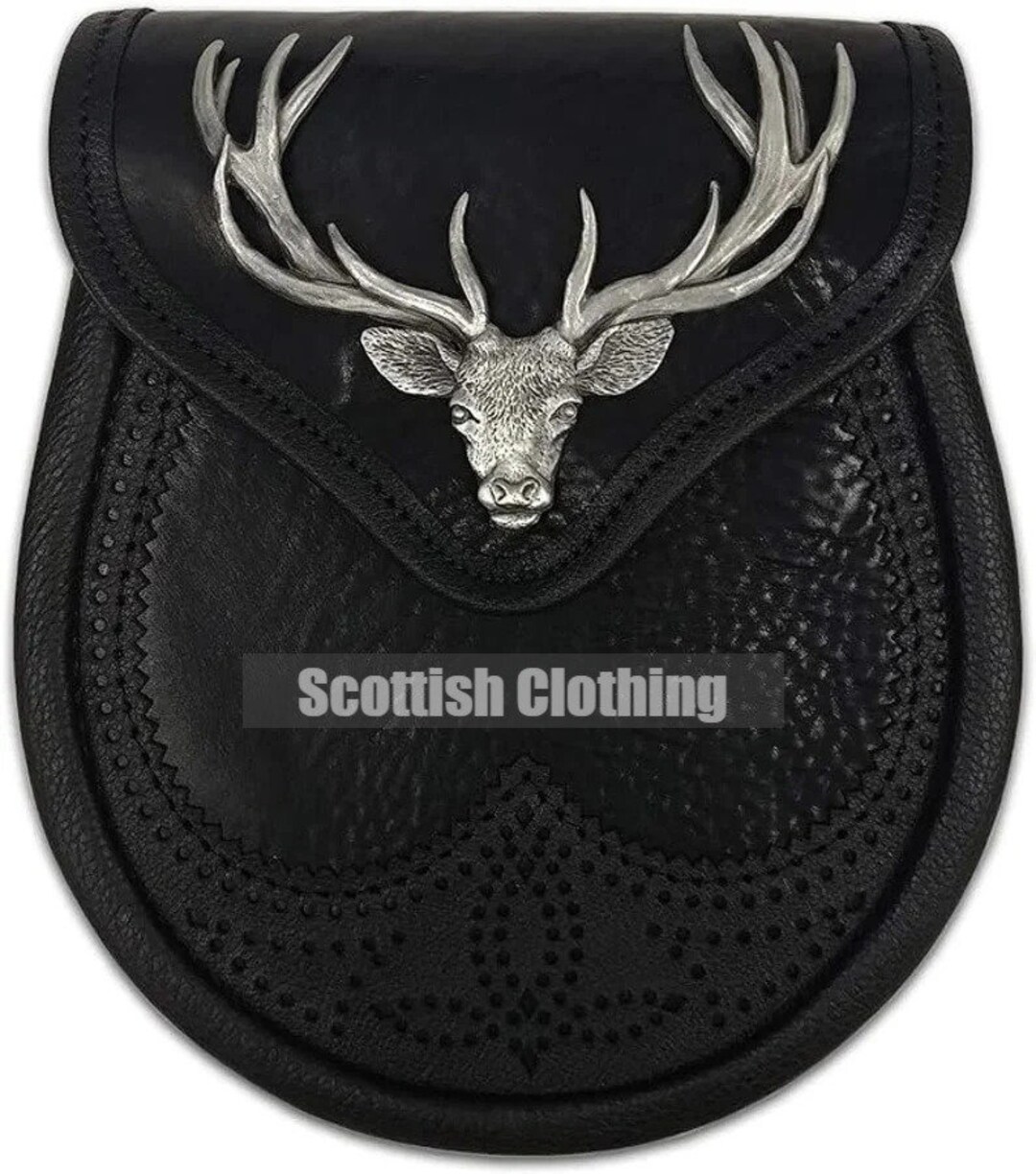 Scottish Stage Head Premium Leather Sporran 100% Real Leather Chain ...