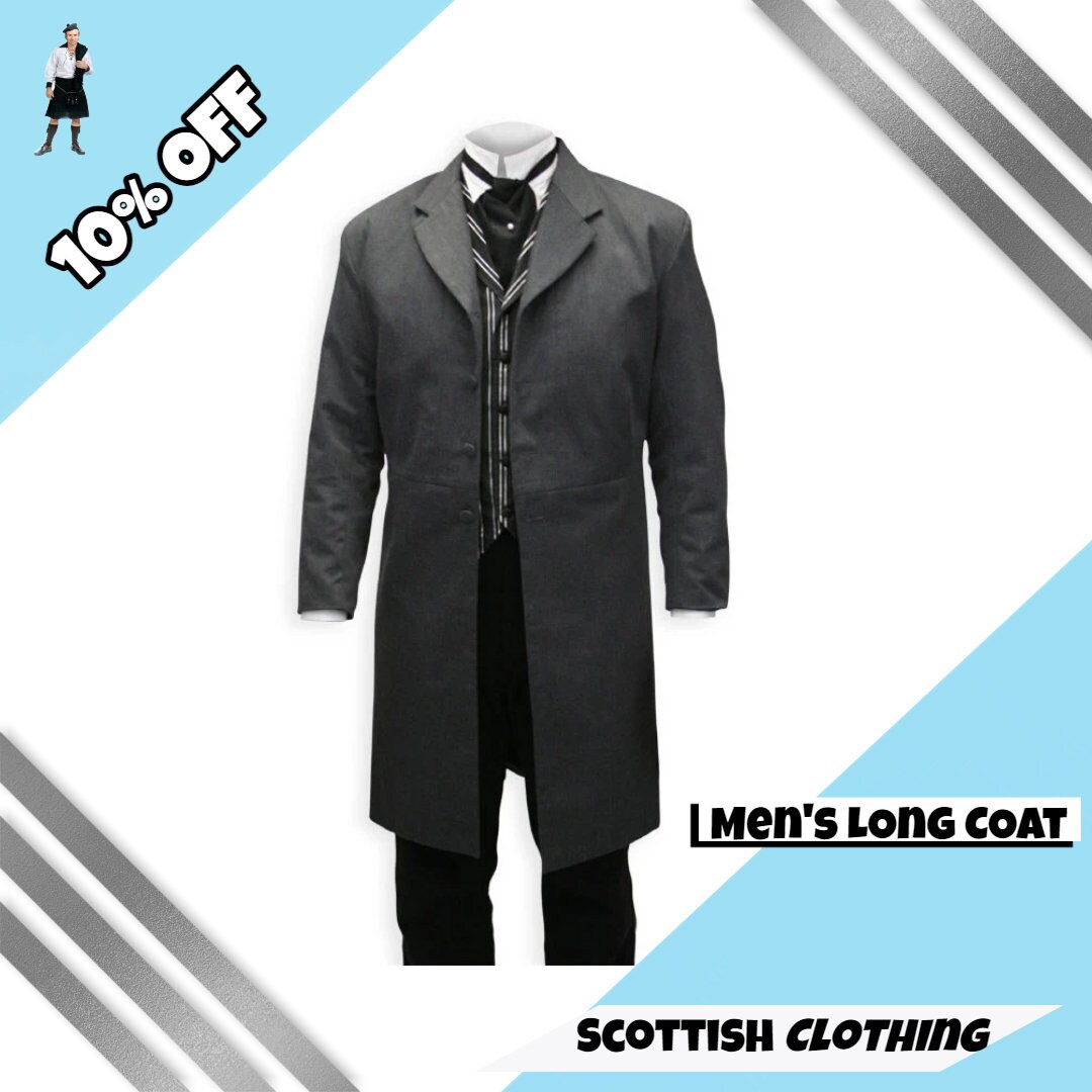 Charcoal Long Coat for Men Handmade by Handmade Black Steampunk Admiral ...