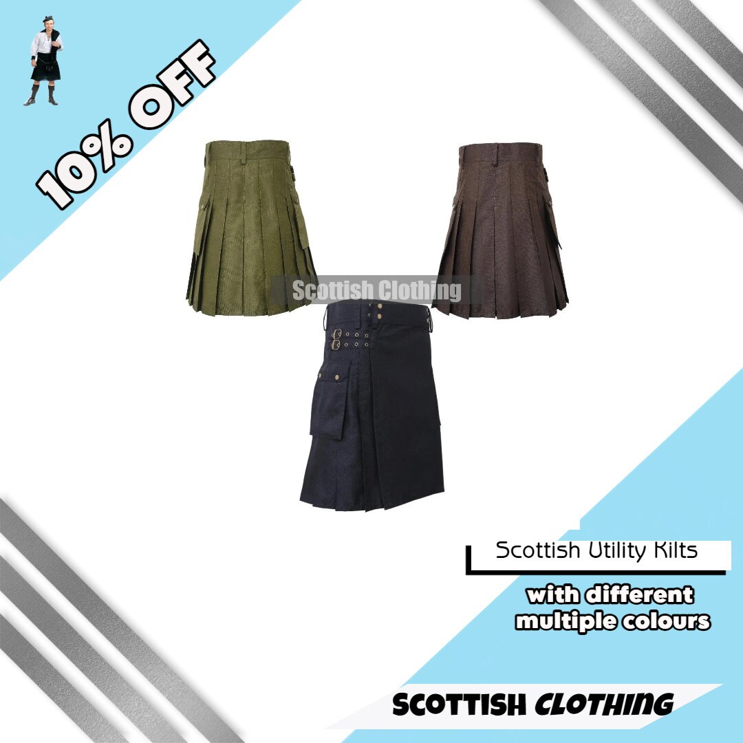 Mens Scottish Utility Kilts Antique Hybrid Cotton Kilt for Men Custom Made Kilts All Size ...
